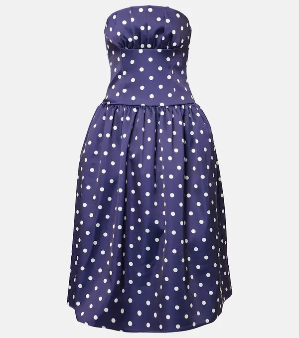 SELF-PORTRAIT Polka-dot Strapless Cocktail Dress - Blue