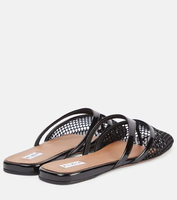 Alaïa Fishnet Leather-trimmed Mules - Black