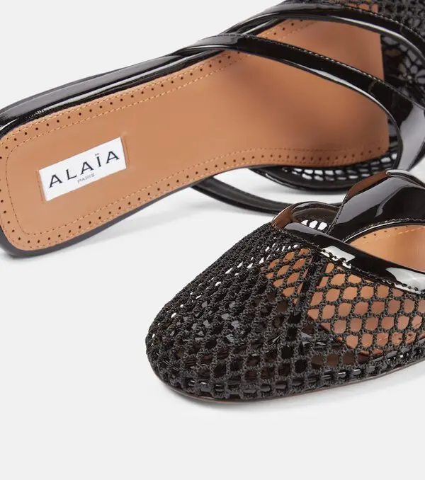 Alaïa Fishnet Leather-trimmed Mules - Black