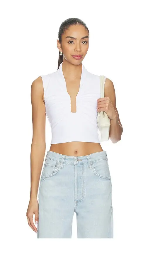 Susana Monaco Square Wire Gathered Sleeveless Top - White