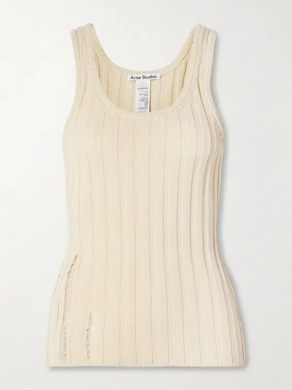 Acne Studios Ribbed Distressed Organic Cotton-blend Tank - Neutrals