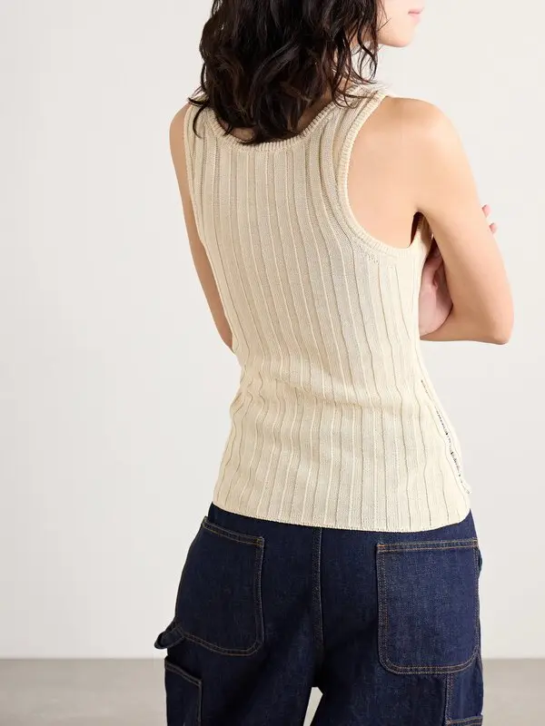 Acne Studios Ribbed Distressed Organic Cotton-blend Tank - Neutrals
