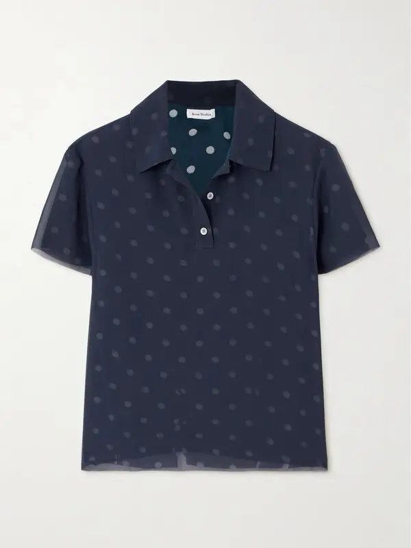 Acne Studios Polka-dot Sheer Overlay Polo Shirt - Blue