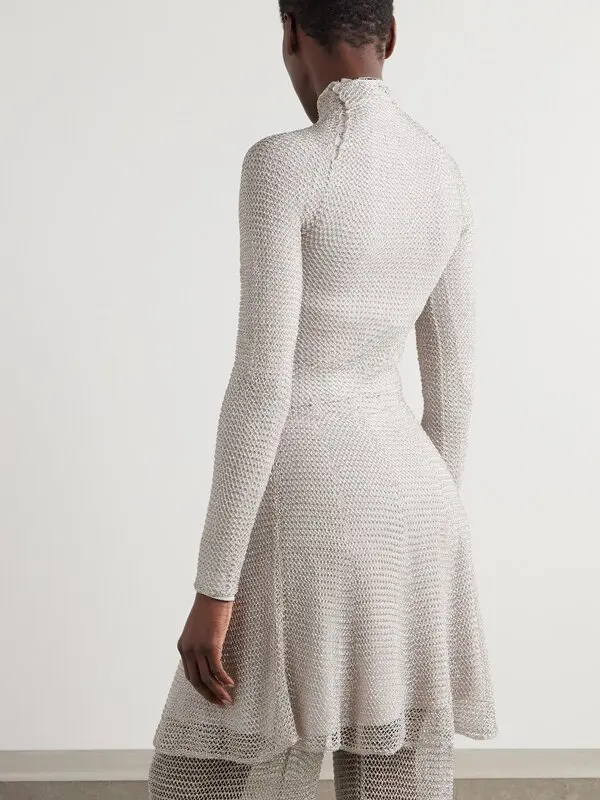 Alaïa Metallic Open-knit Turtleneck Mini Dress