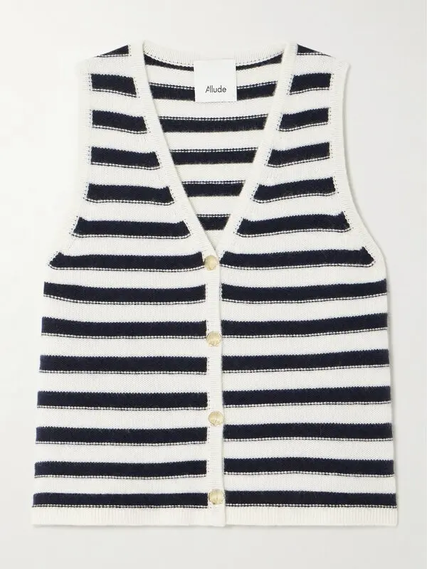 ALLUDE Striped Cashmere Vest - Blue