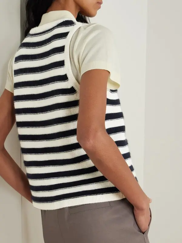ALLUDE Striped Cashmere Vest