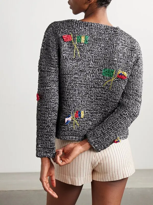 BODE Promenade Crocheted Satin Cardigan