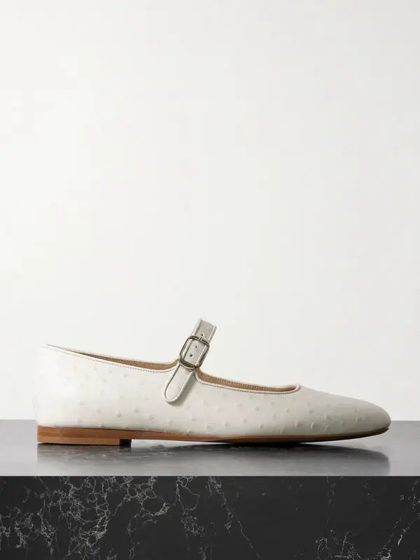 Le Monde Beryl Ostrich-effect Leather Mary Jane Ballet Flats - Neutrals
