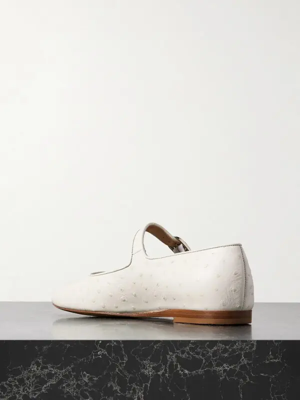 Le Monde Beryl Ostrich-effect Leather Mary Jane Ballet Flats - Neutrals