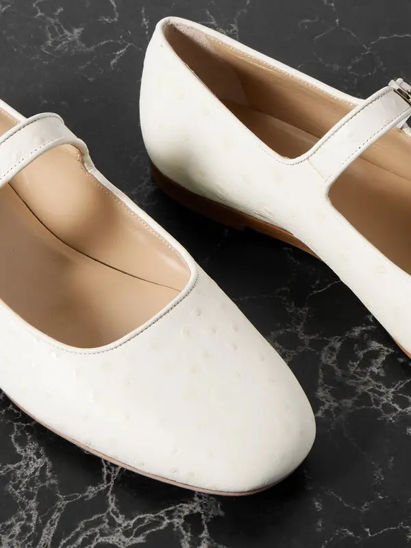 Le Monde Beryl Ostrich-effect Leather Mary Jane Ballet Flats - Neutrals