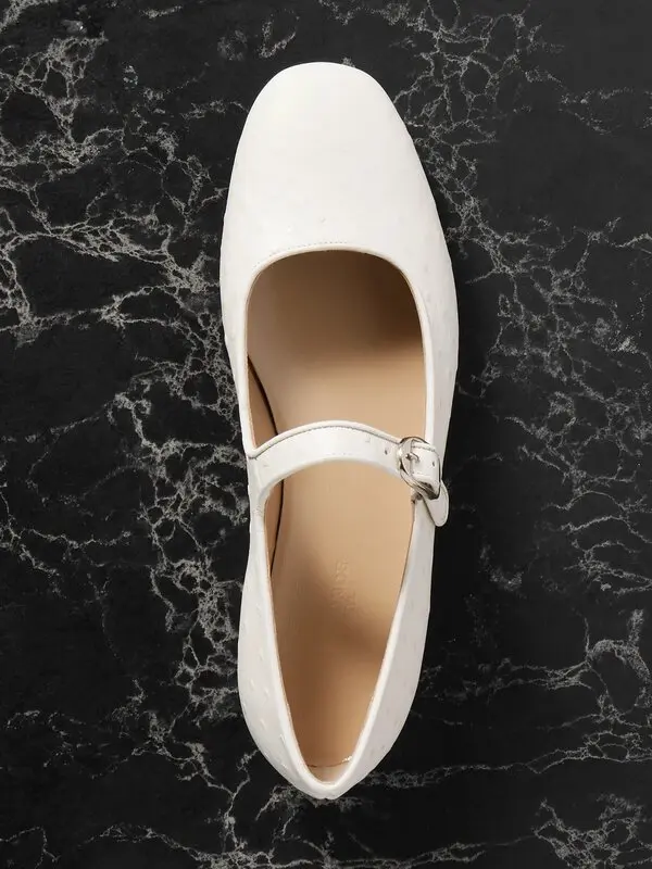 Le Monde Beryl Ostrich-effect Leather Mary Jane Ballet Flats - Neutrals