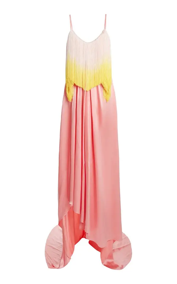 Halpern Diamond Bra Fringed Gown - Multi