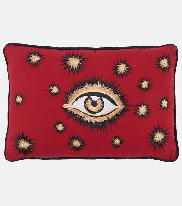 LES-OTTOMANS Eye Embroidered Cotton Cushion - Multicoloured