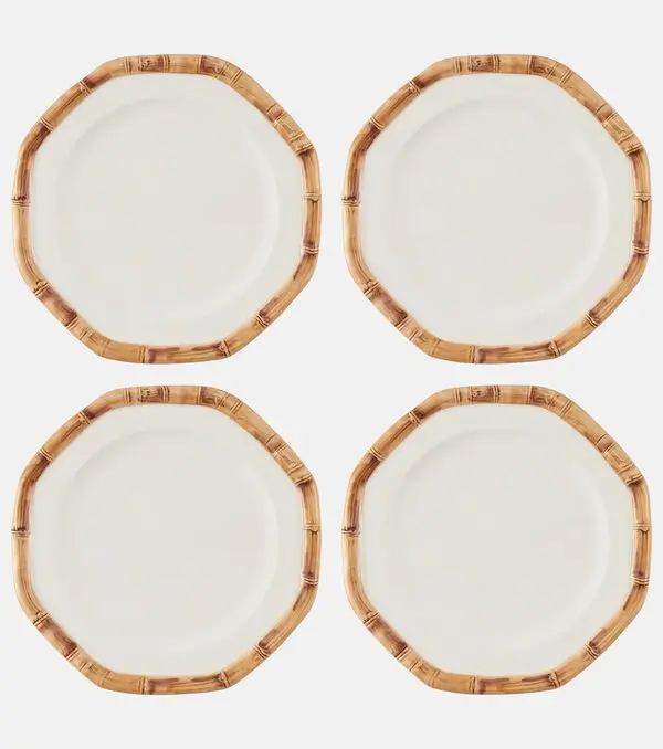 LES-OTTOMANS Bamboo Set Of 4 Ceramic Dinner Plates - Multicoloured