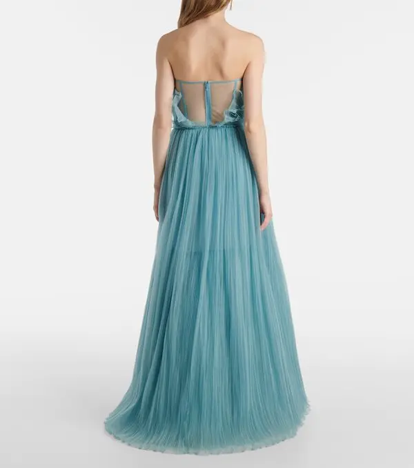 Costarellos Marinel Plissé Tulle Gown