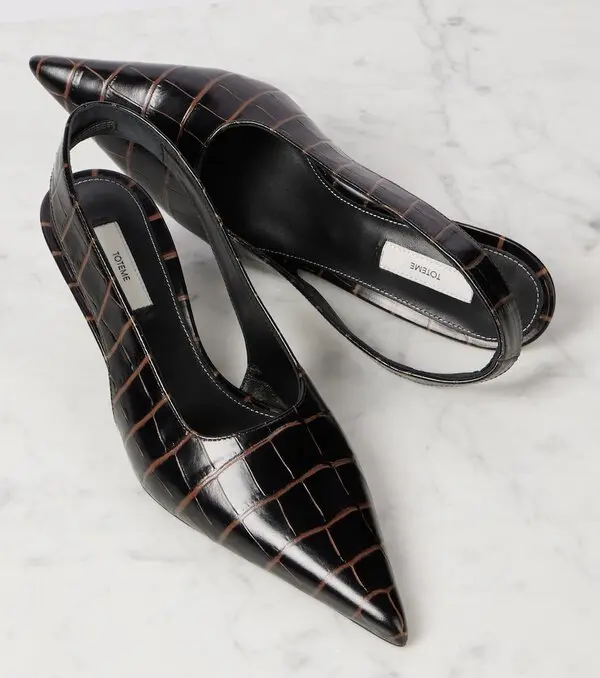 TOTEME Croc-effect Leather Slingback Pumps - Brown