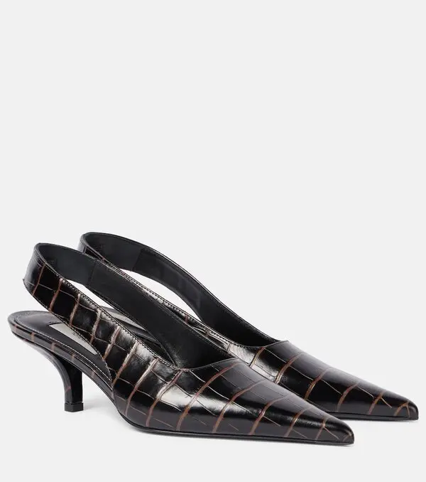 TOTEME Croc-effect Leather Slingback Pumps - Brown