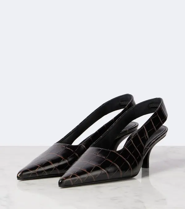 TOTEME Croc-effect Leather Slingback Pumps - Brown