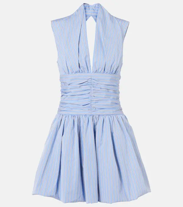 PATOU Striped Cotton Poplin Minidress - Blue