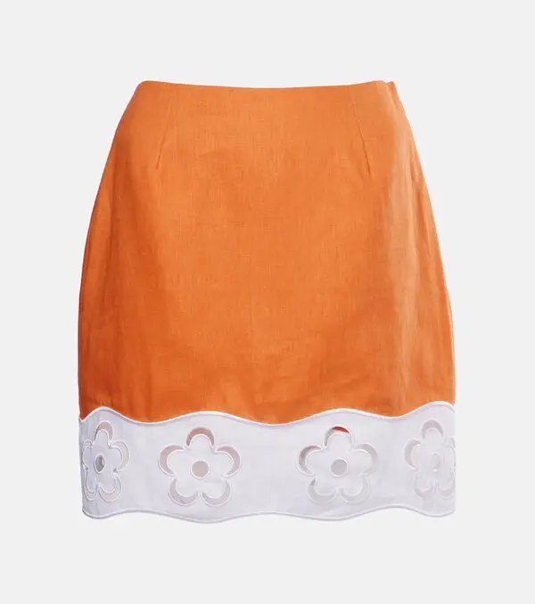 Staud Margaux Broderie Anglaise Linen Miniskirt - Orange