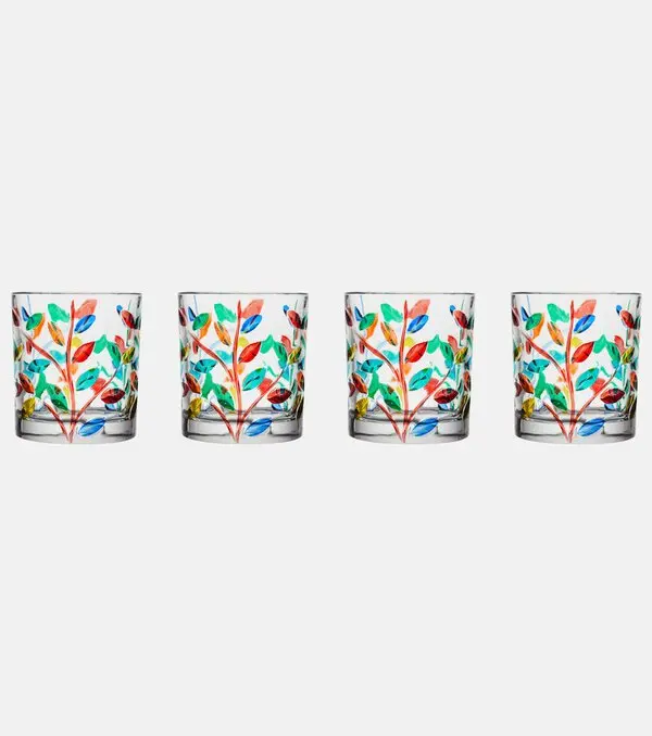 LES-OTTOMANS Floral Set Of 4 Crystal Tumblers - Multicoloured
