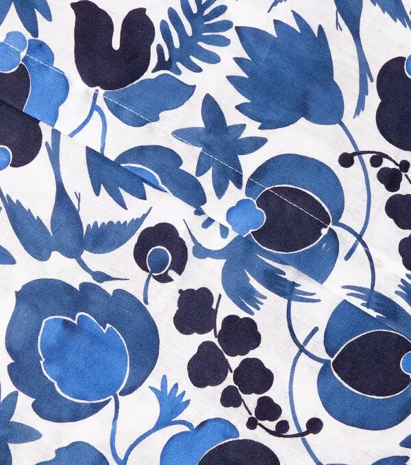 La DoubleJ Wildbird Blu Medium Linen Tablecloth - Multicoloured