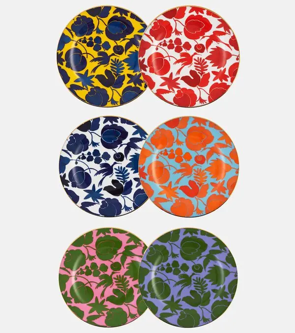 La DoubleJ Wildbird Set Of 6 Dessert Plates - Multicoloured