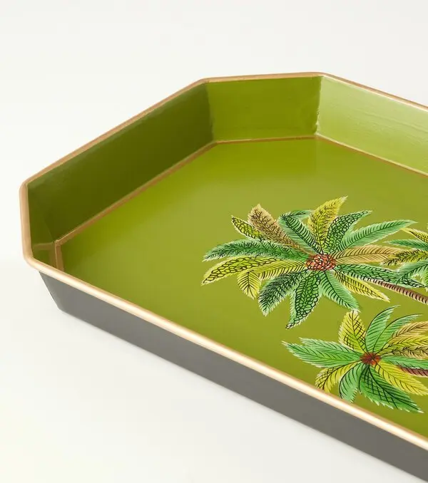 LES-OTTOMANS Palms Hand-painted Iron Tray - Multicoloured