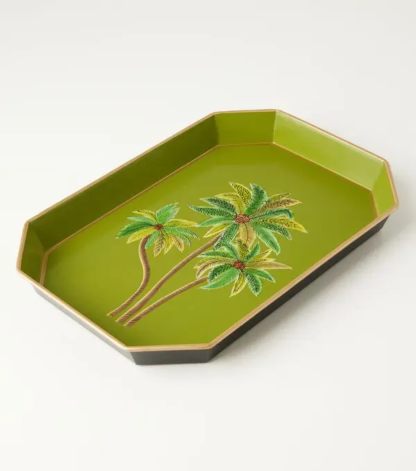 LES-OTTOMANS Palms Hand-painted Iron Tray - Multicoloured