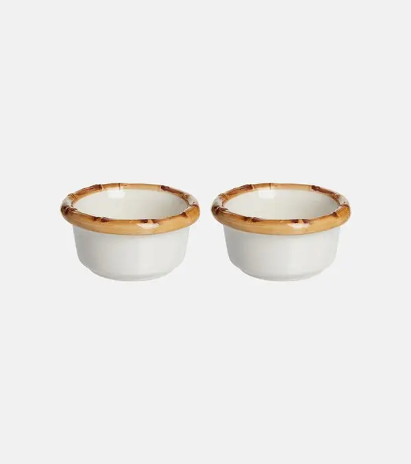 LES-OTTOMANS Bamboo Set Of 2 Ceramic Bowls - Multicoloured