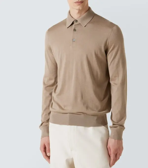 Zegna Cashmere And Silk Polo Sweater - Beige