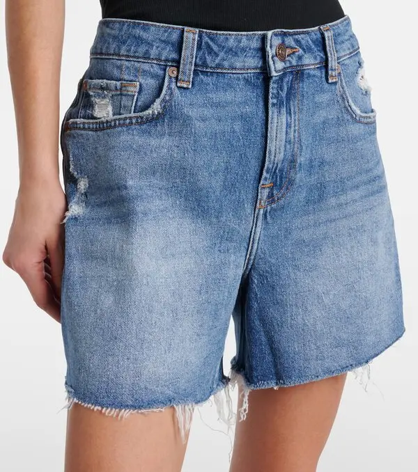 7 For All Mankind Distressed Mid-rise Denim Shorts