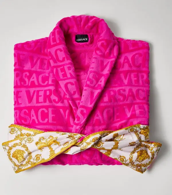 Versace Allover Cotton Terry Bathrobe - Pink