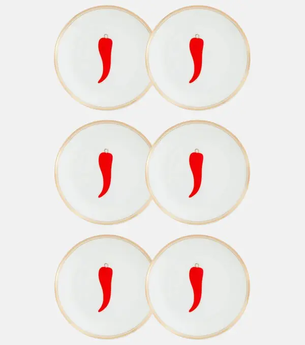 BITOSSI Chilli Pepper Set Of 6 Bread Plates - White