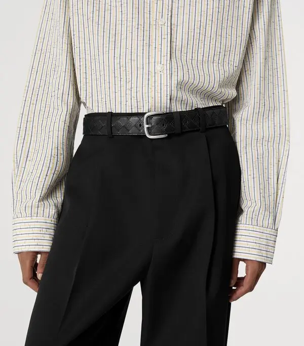 Bottega Veneta Grained Leather Intrecciato Belt