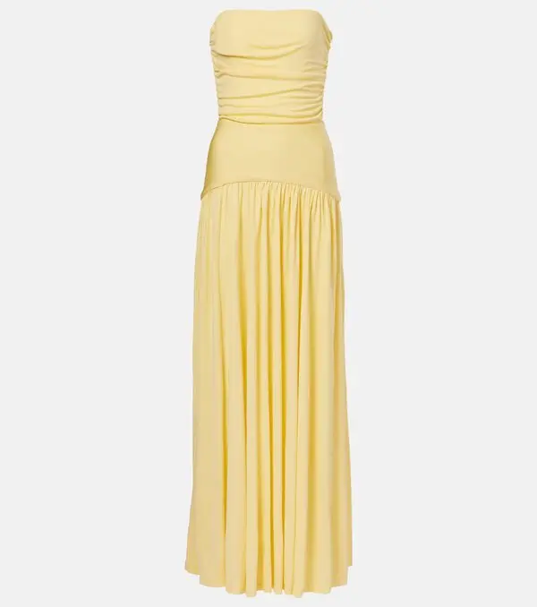 Staud Mariana Ruched Maxi Dress - Yellow