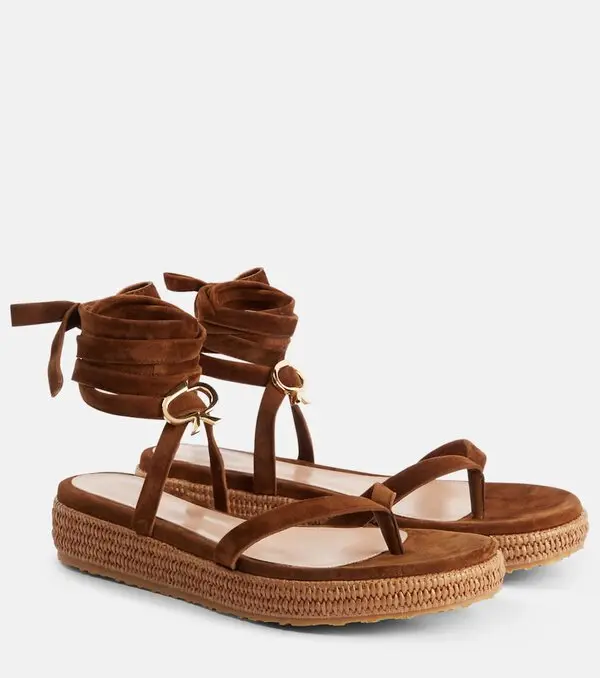 GIANVITO ROSSI Suede Espadrille Sandals - Beige