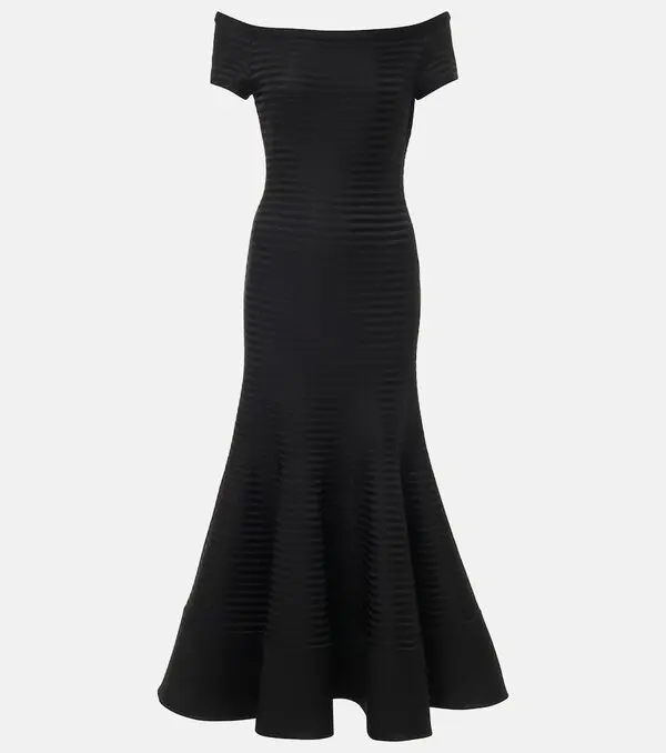 Carolina Herrera Off-shoulder Striped Maxi Dress - Black