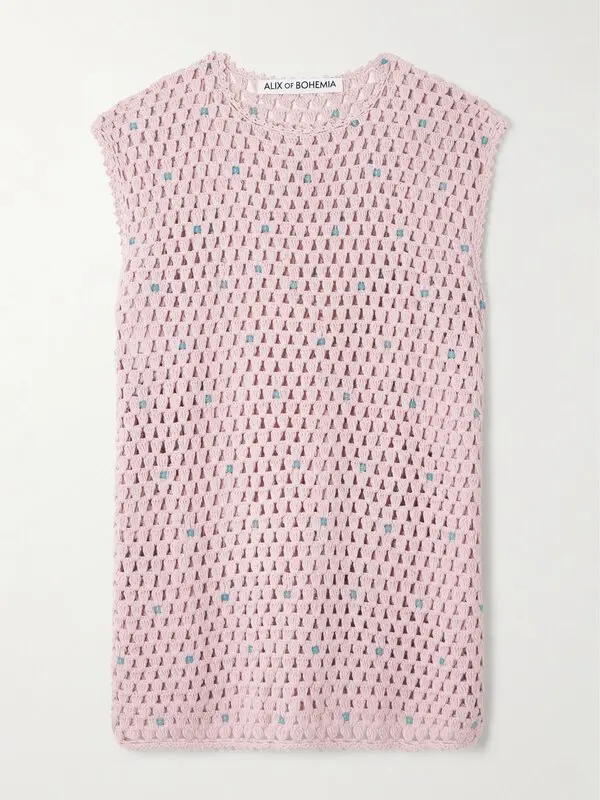 Alix Of Bohemia Nolan Embellished Crocheted Cotton Tunic - Pink