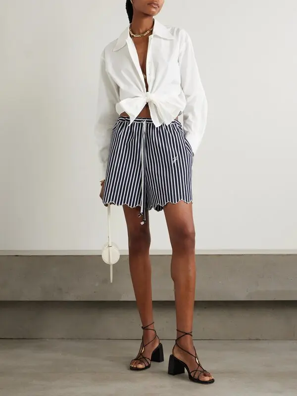 PATOU Embroidered Striped Cotton-poplin Shorts