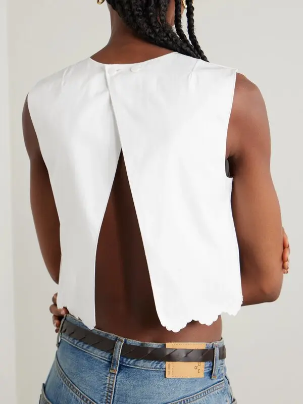 PATOU Cropped Scalloped Cotton-poplin Top With Open Back