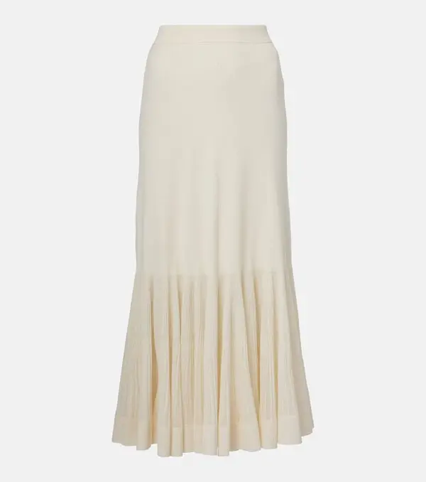 Zimmermann Illuminate Pleated Midi Skirt In Ivory - White