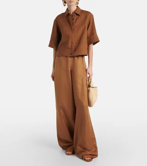 Max Mara Onore Linen And Silk Twill Wide-leg Pants