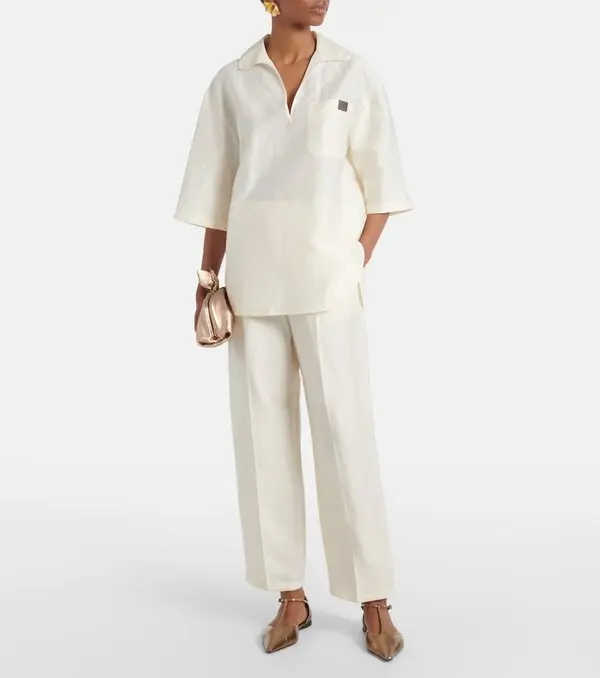 Max Mara Osiride Linen And Silk-blend Polo Shirt - Beige