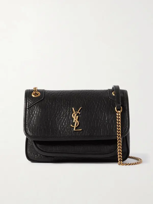 Saint Laurent Niki Mini Crinkled-leather Shoulder Bag - Black