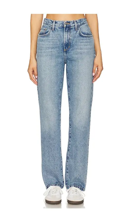 FAVORITE DAUGHTER The Mikaela Low Slung Long Slim Straight Jeans - Blue