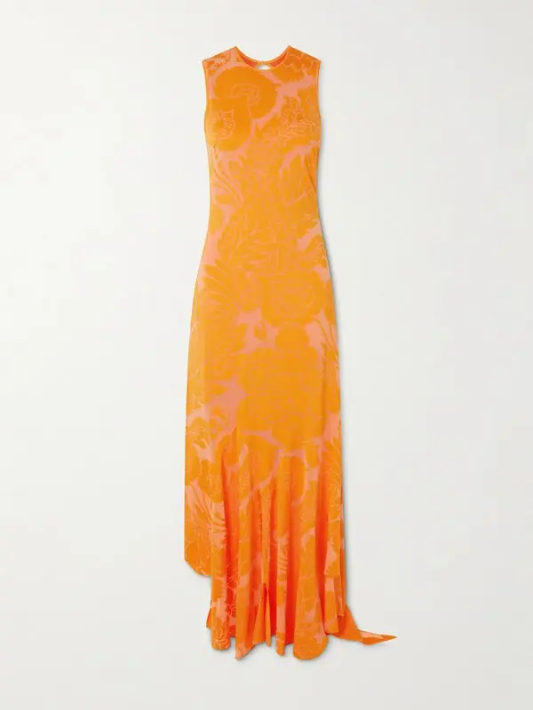 Etro Asymmetric Open-back Devoré-jersey Maxi Dress - Orange
