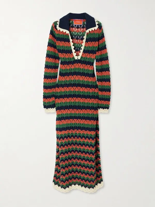 La DoubleJ Perry Scalloped Striped Midi Dress - Multi