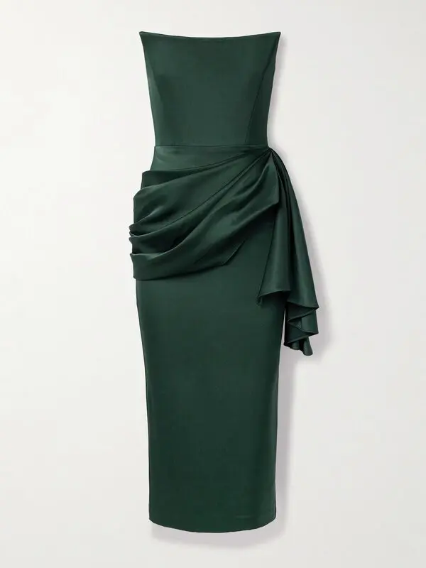Alex Perry Strapless Draped Midi Dress - Green