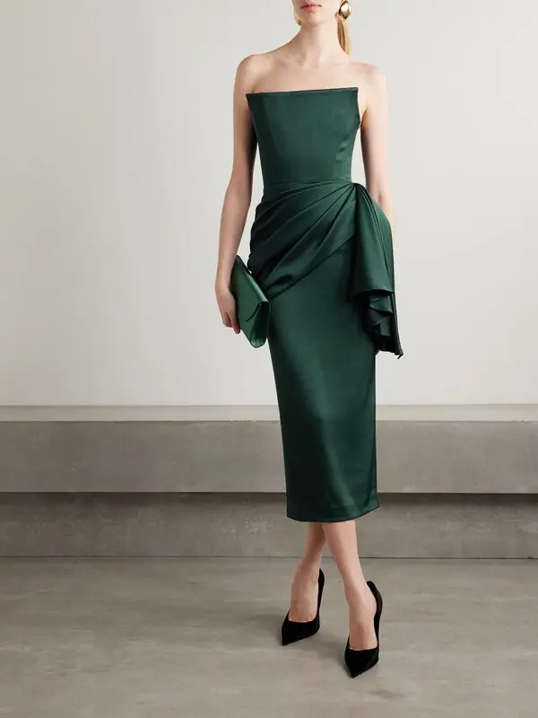 Alex Perry Strapless Draped Satin-crepe Midi Dress